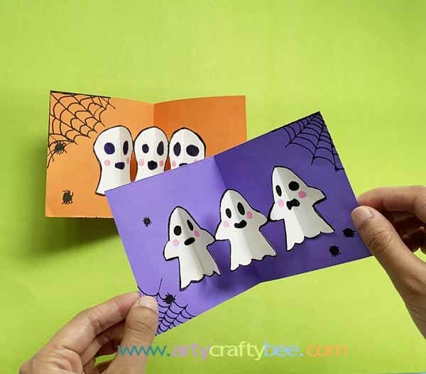 Easy Ghost Pop Up Card Halloween Craft For Kids (2 Patterns) - Arty ...