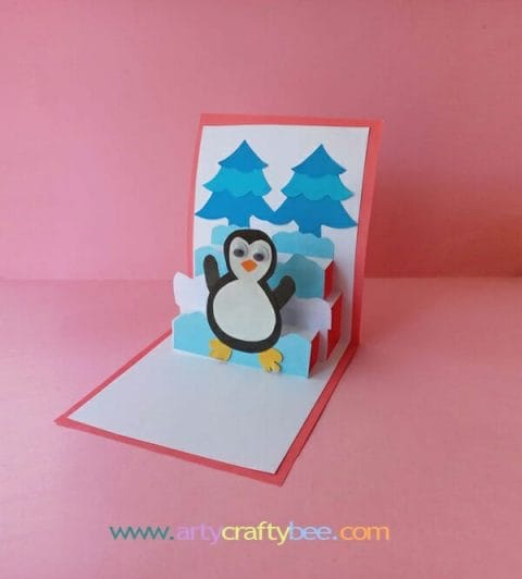 3D Penguin Pop Up Card Easy - Arty Crafty Bee